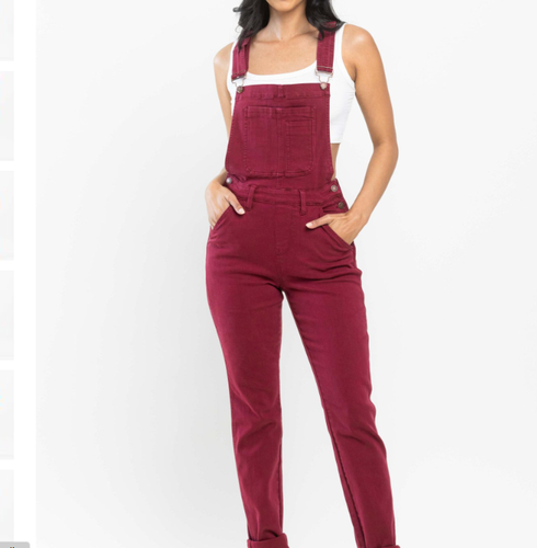 Judy Blue NWT Hi Waist Maroon Boyfriend Double Cuff Overalls 88712 1XL ...
