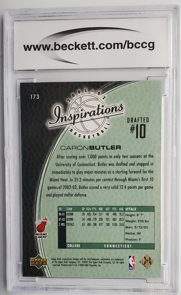 2001-02 Upper Deck Inspirations Caron Butler Rookie Card #1458/1999 ...