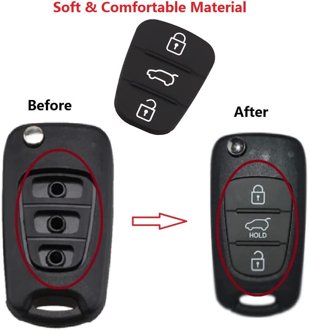 2 Pack Rubber Button Remote Key Fob Case for Car Hyundai I10 I20 I30 ...