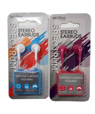 2 Sets Vibe Sound Spectrum Stereo Earbuds w/ Extra Ear Cushions Pink ...