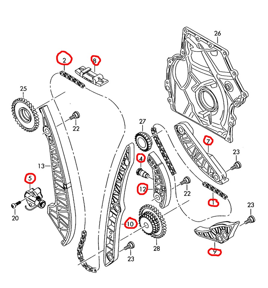 TIMING CHAIN KIT TENSIONER RAILS FOR 2.0T : CBFA,CAEB & CCTA ENG AUDI ...