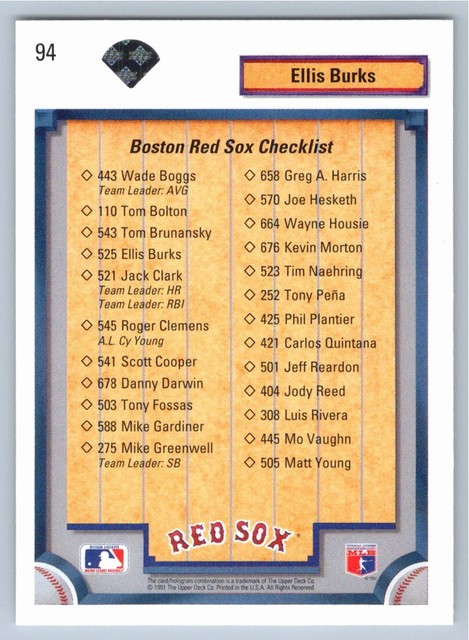 1992 Upper Deck - Team Checklist #94 Ellis Burks for sale online | eBay