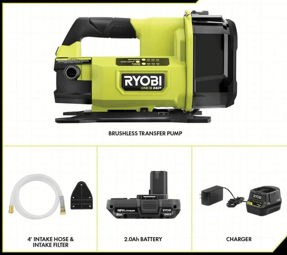RYOBI ONE RY20WP182K 18V 1/4hp Cordless Transfer Pump w/2.0Ah Battery ...
