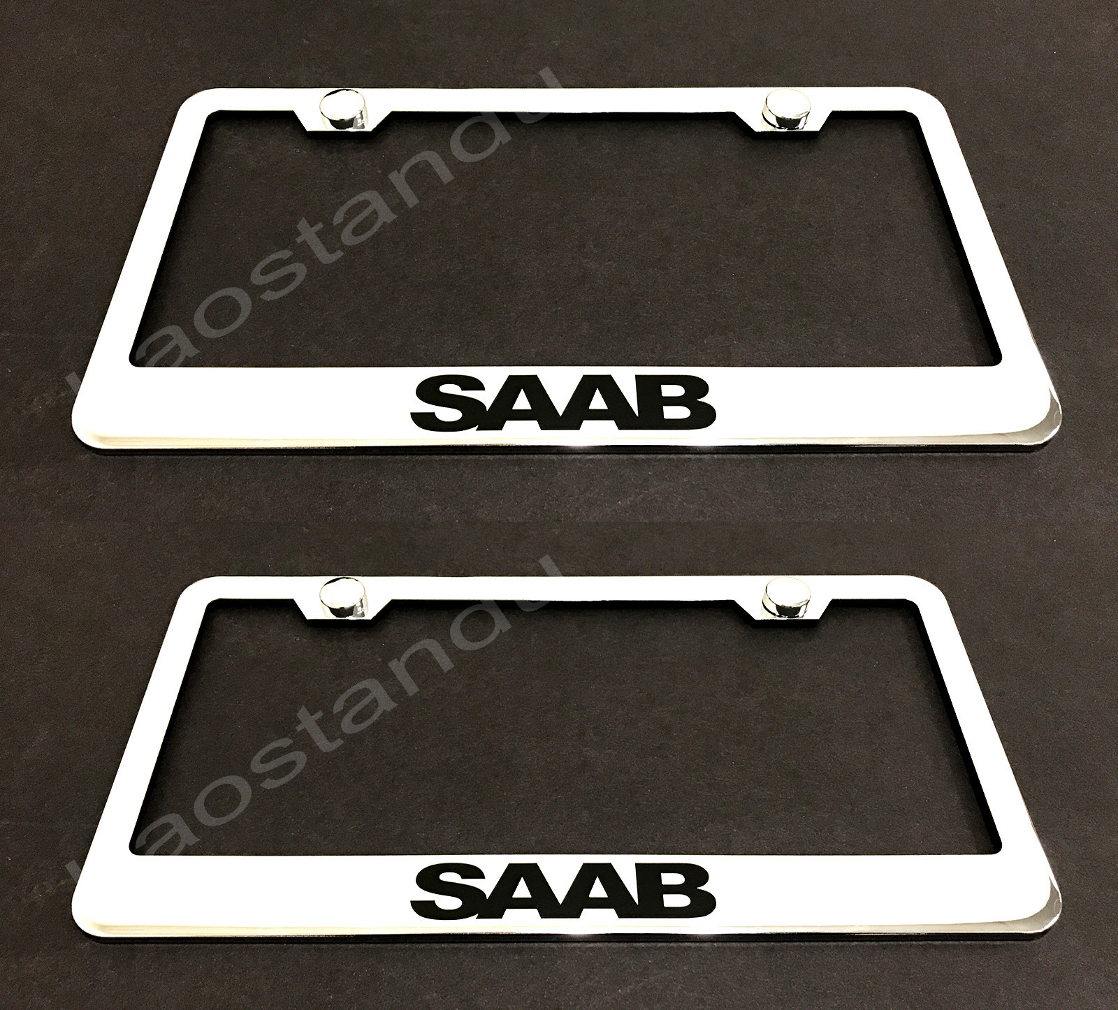 2x SAAB STAINLESS Chrome License Plate Frame w/screw Caps | eBay