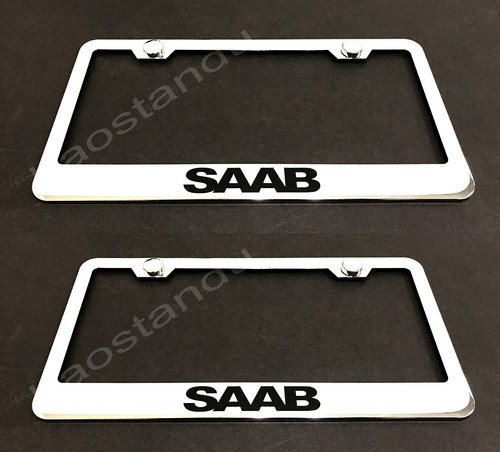 2x SAAB STAINLESS Chrome License Plate Frame w/screw Caps | eBay