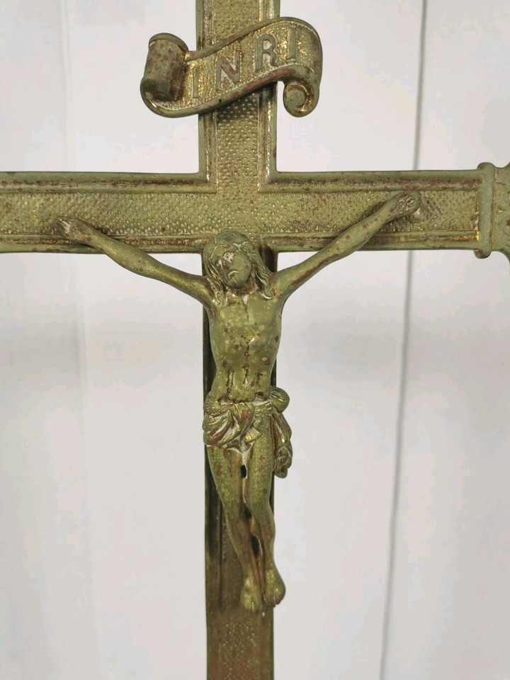 Antique Church Altar Brass Crucifix 2' Feet Tall Extra large Nice ...
