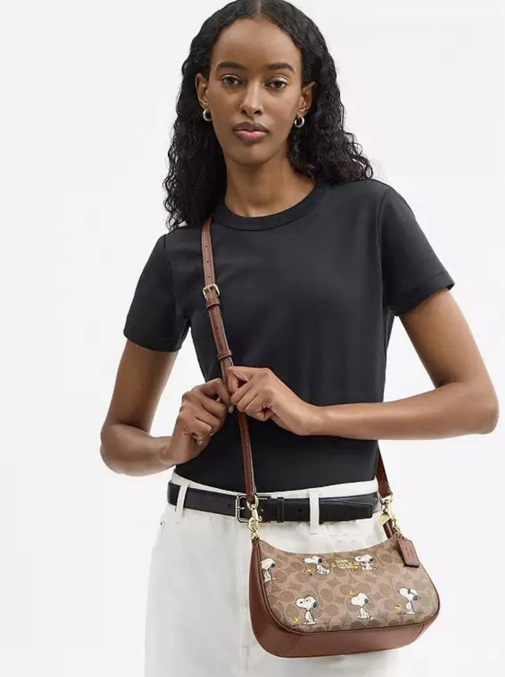Peanuts x Coach Outlet Teri Shoulder Bag Signature Canvas Snoopy Print ...