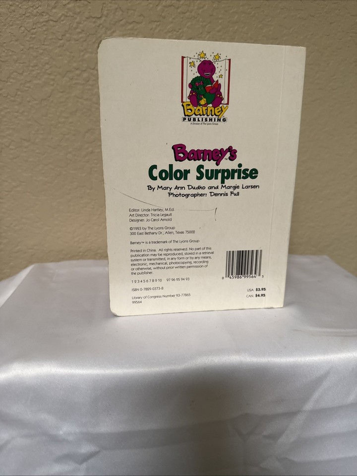 BARNEY'S COLOR SURPRISE By Mary Ann Dudko 1993 Hardcover Board Book EUC ...