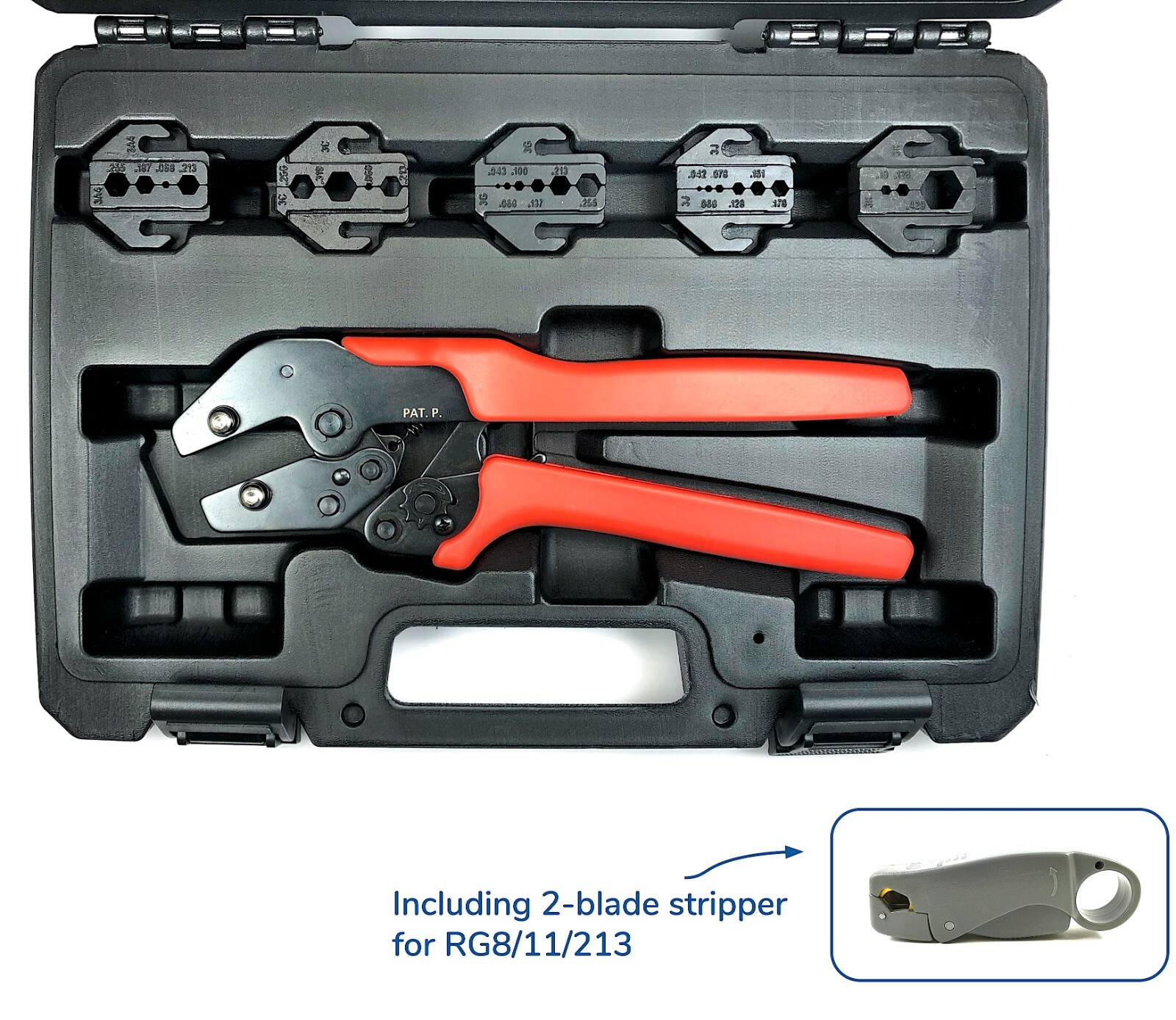 FREE STRIPPER Quick Change RF Coax Crimping Tool Kit RG8 RG58 RG174 ...