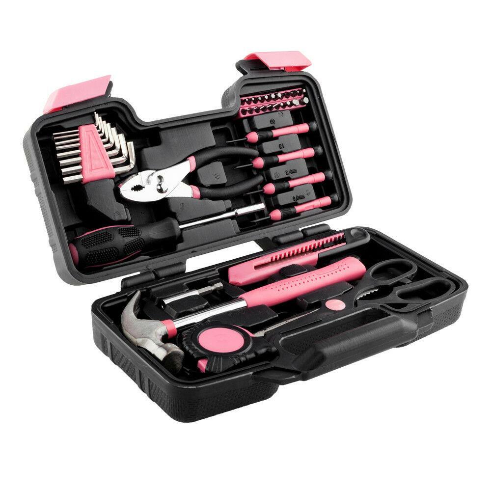 NEW 39pcs Pink Tool Set Household Tools Kit Box Mechanics Women Ladies ...