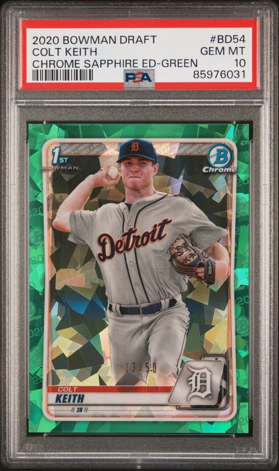 Colt Keith 2020 1st Bowman Chrome Sapphire Edition Green /50 PSA 10 Pop ...