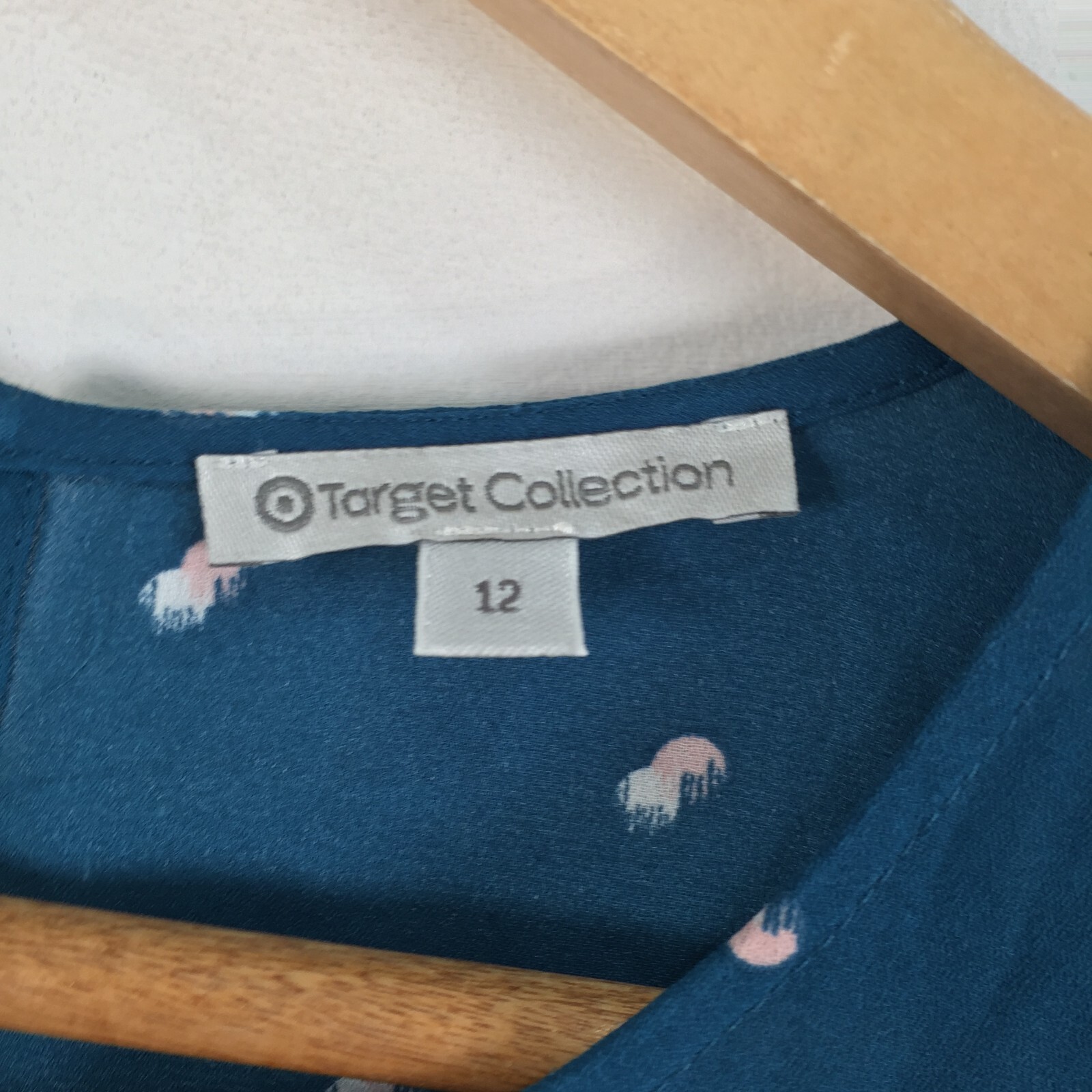 Target womens blouse top size 12 blue geometric long sleeve round neck ...