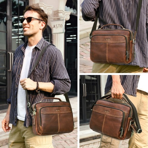 Men's Oil Leather Shoulder Bag Messenger Bag Handbag Gift For 8.3" iPad ...