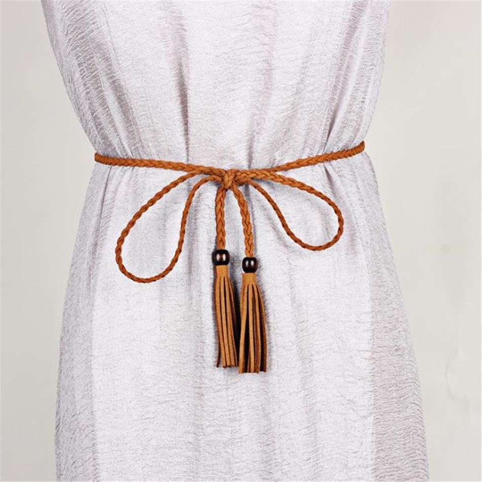 Long Tassel Braided Leather Belts Women Casual Garments Apparel Laced ...