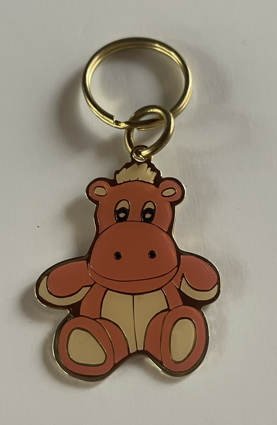 VINTAGE NEW OLD STOCK SWIB PINK HIPPO METAL ENAMELED GOLD TONE KEYCHAIN ...
