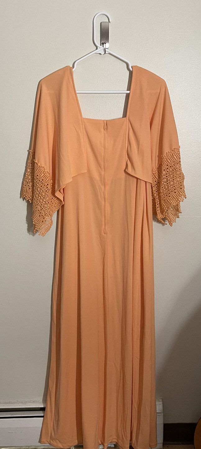 Vintage 70’s Bright Orange Angel Flutter Sleeve Maxi … - Gem