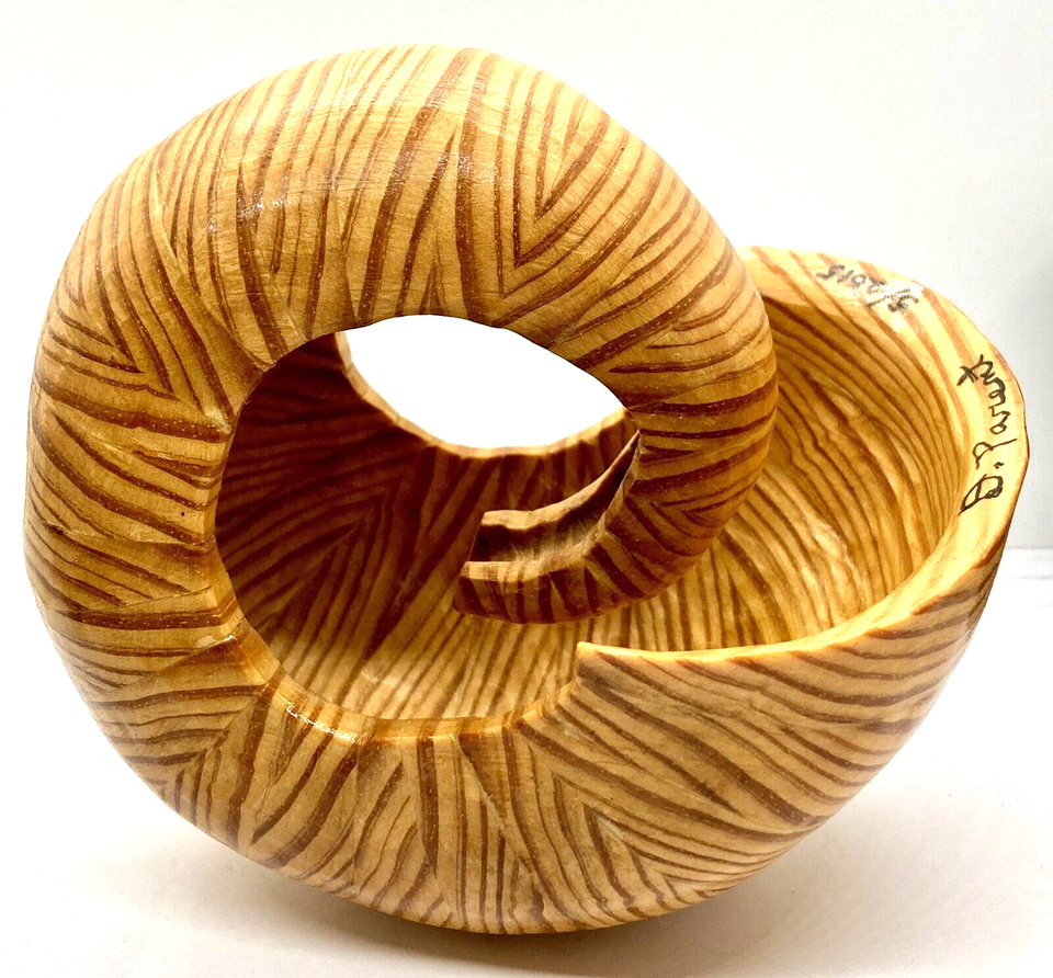 Signed "D Parent" Scroll Saw Carved Wood Seashell Nautilus Shell Dish ...