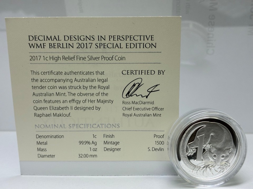 2017 RAM 1oz Decimal Designs High Relief 1c Coin Silver Proof, WMF ...