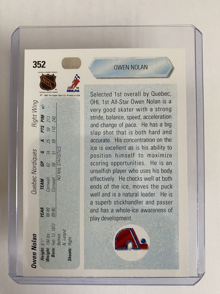 1990-91 Upper Deck Owen Nolan Rookie Card #352. Mint Condition | eBay