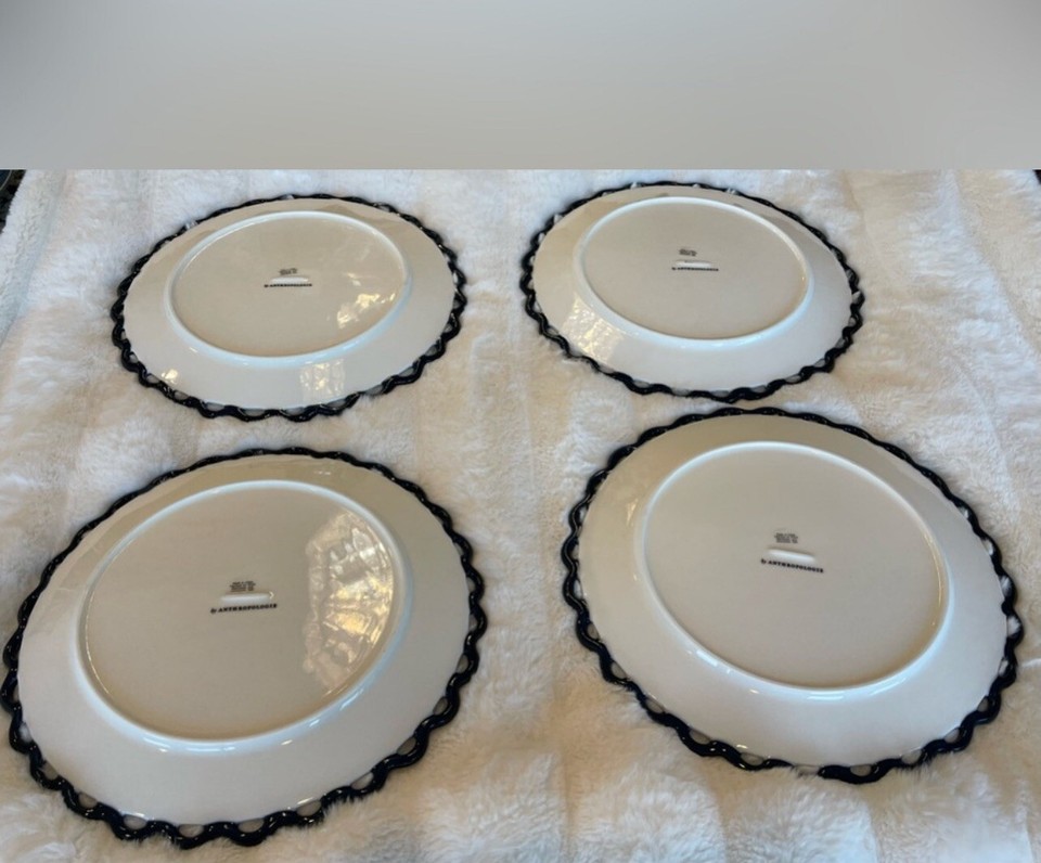 Anthropologie sasha 11” dinner plate scalloped fringe Navy/ white set ...