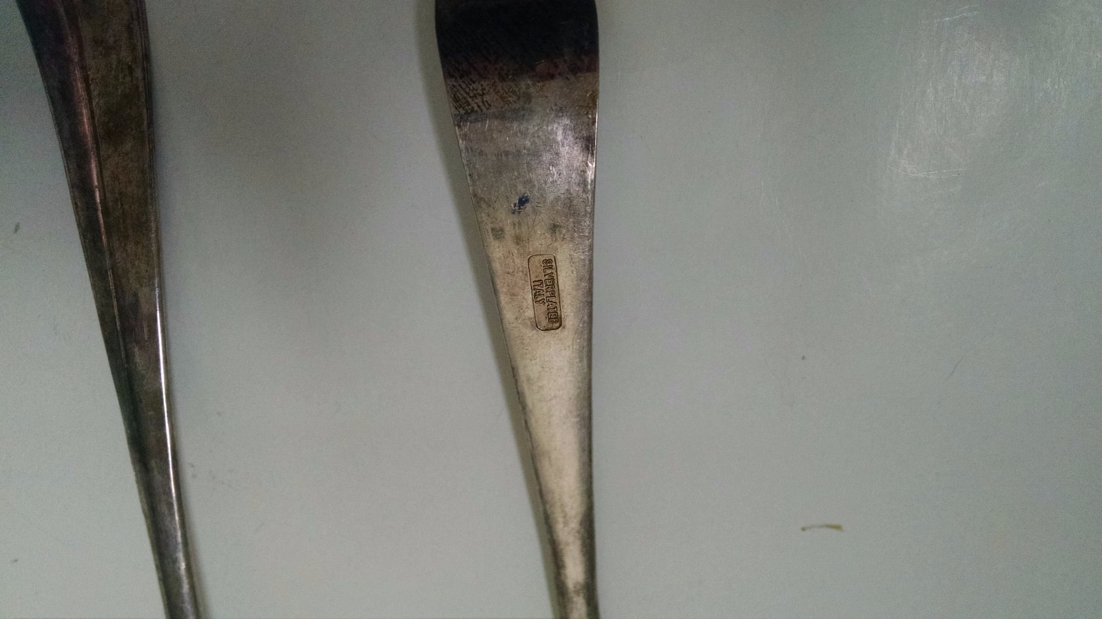 Vtg Silver Plated Salad Serving Set Spoon Fork Made in Italy 10" Heavy ...