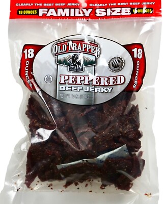 Old Trapper Peppered Beef Jerky Naturally Smoked Family-Size, 18 Ounces ...