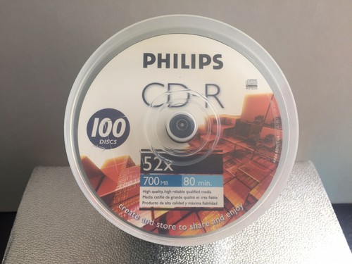 NEW PHILIPS 100 CD-R Blank Disc 80Min 700MB 52X Speed in Spindle Cake ...