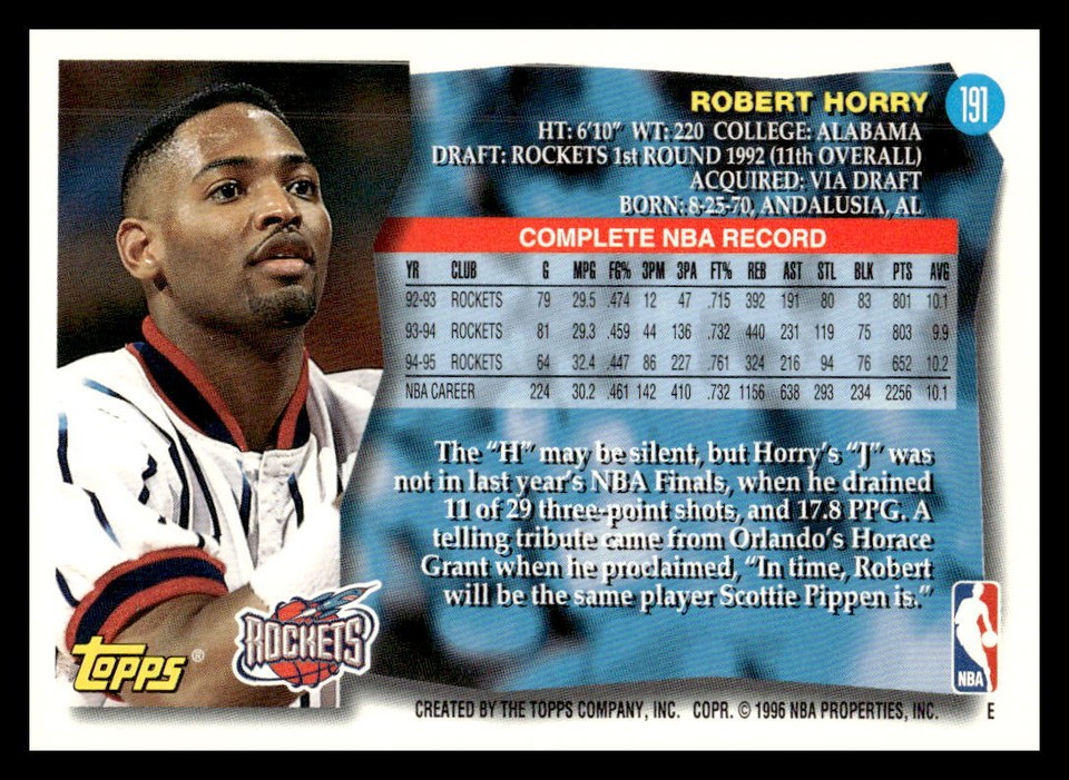 1995 Topps #191 Robert Horry Houston Rockets | eBay
