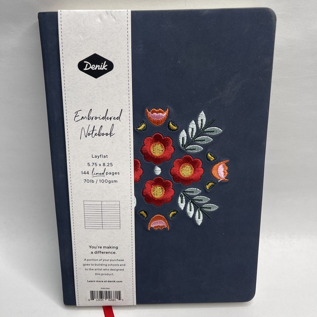 Denik Blue Floral Hard Cover Embroidere Floral Design Journal Art - Lay ...