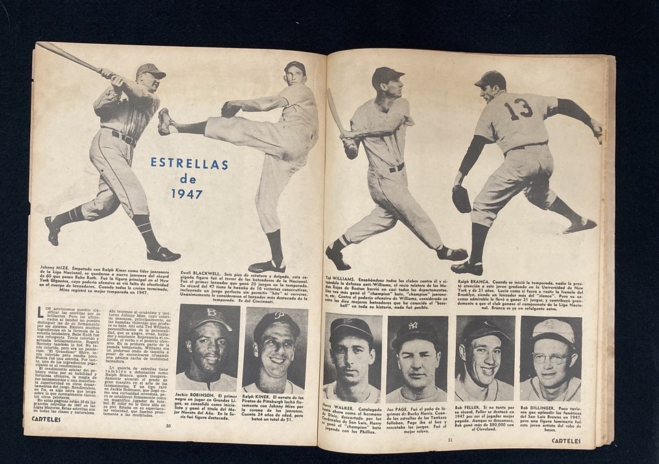 1947 Carteles Cuba Baseball Adolfo Luque Ted Williams Jackie Robinson ...