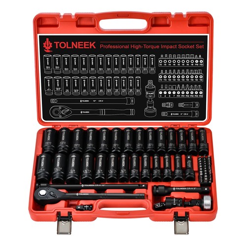 63-Piece 1/2" Drive Impact Socket Set, SAE (3/8 to 1 inch) and Metric ...