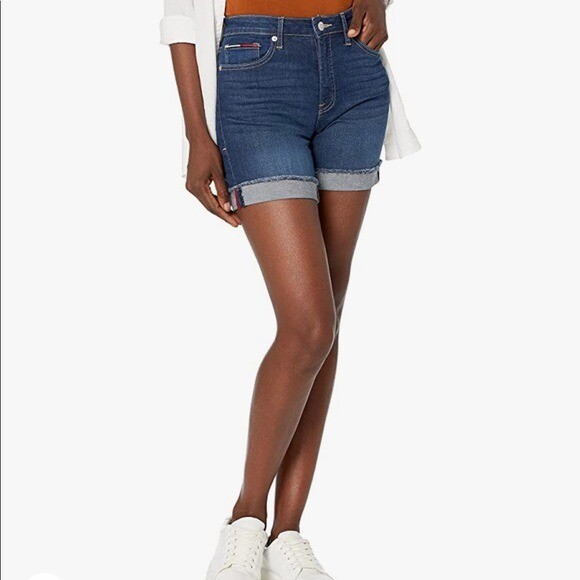Tommy Hilfiger Jeans Women's High-Rise Jean Shorts with Cuffed Bottom ...
