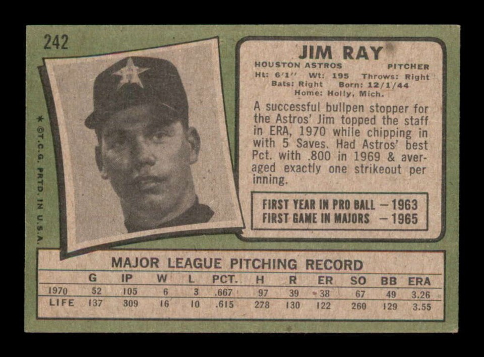 1971 Topps #242 Jim Ray EX/EX+ X2951903 | eBay