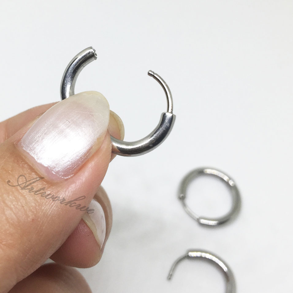 10/16mm Sliver Mens Womens Stainless Steel Tube Hoop Ear Ring Stud ...