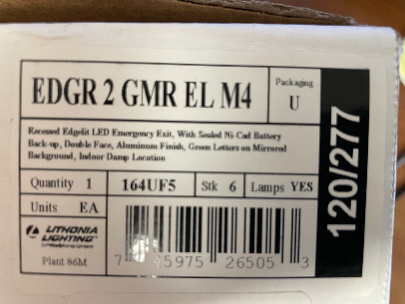 LITHONIA LIGHTING EDGR 2 GMR EL M4 EDGELIT LED EXIT, 120/277V | eBay