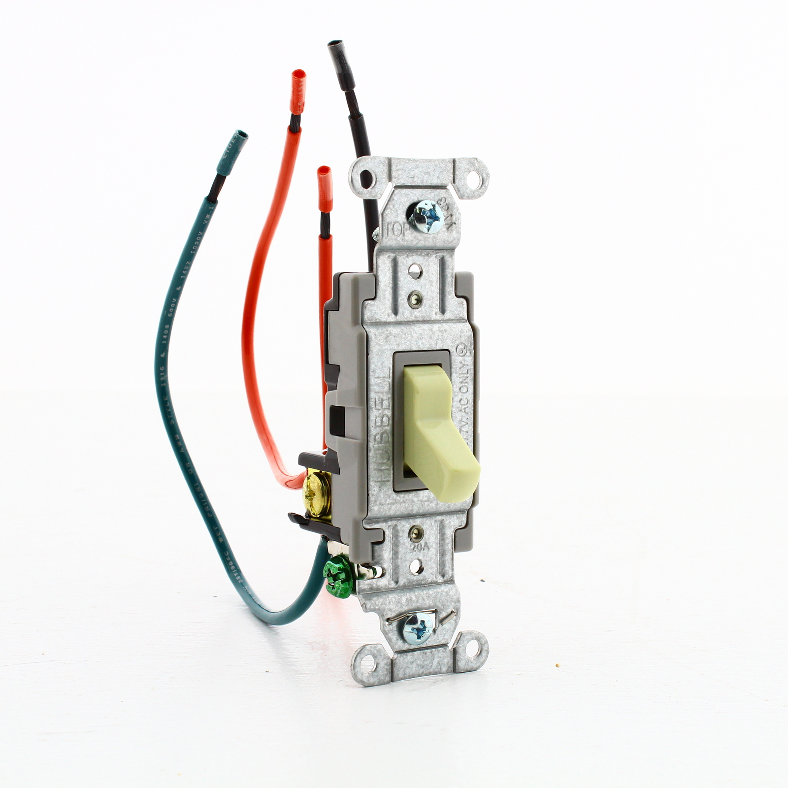 Hubbell Ivory COMMERCIAL Toggle Wall Light Switch 20A 3-Way w/Wire ...