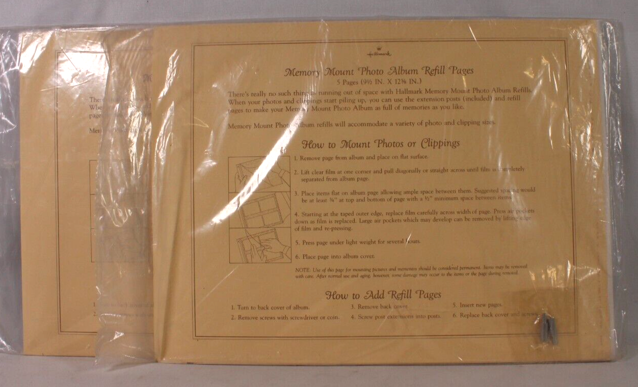 Two (2) Pkgs Vintage Hallmark Memory Mount Photo Album Refill Pages 9.5 ...