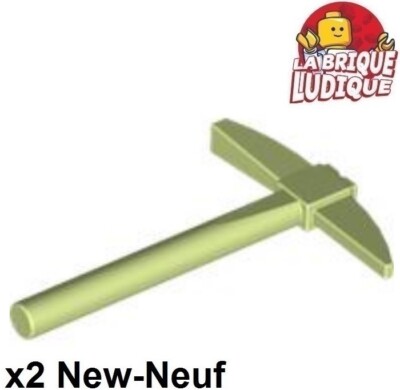 Lego 2x Minifig utensil pioche Pickaxe vert jaunâtre/yellowish green ...