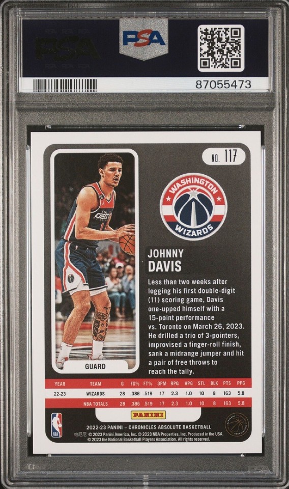 Johnny Davis ~ 2022 Panini Chronicles Absolute Swirl /25 #117 RC ~ PSA ...