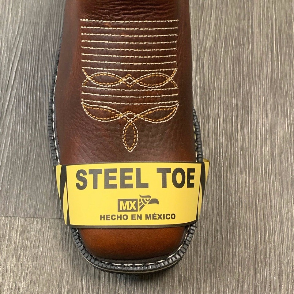 MEN'S SQUARE STEEL TOE WORK BOOTS GENUINE SOFT LEATHER COWBOY PULL ON ...