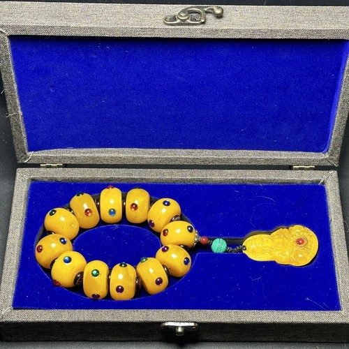 Vintage Gem Inlay Guanyin Pendant Bracelet Prayer Beads Jewelry with ...