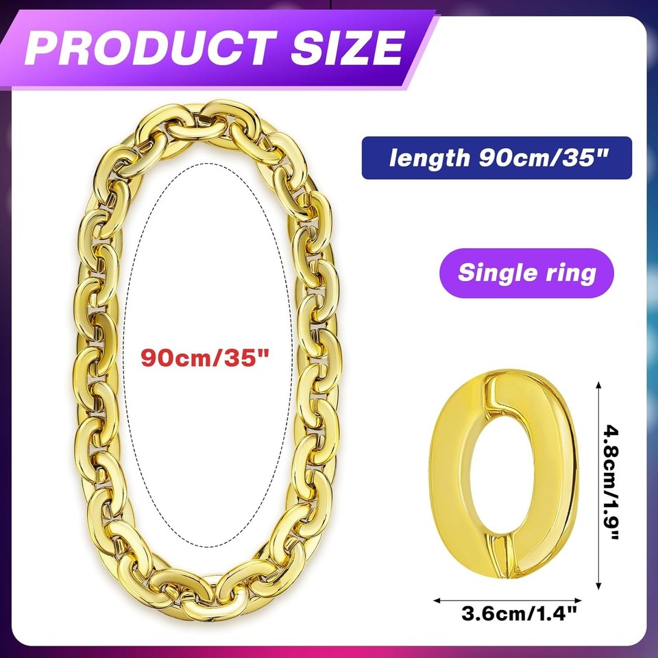 Remuuly Plastic Chain Necklace Chunky Big Fake Hip 36 Inches, Gold | eBay