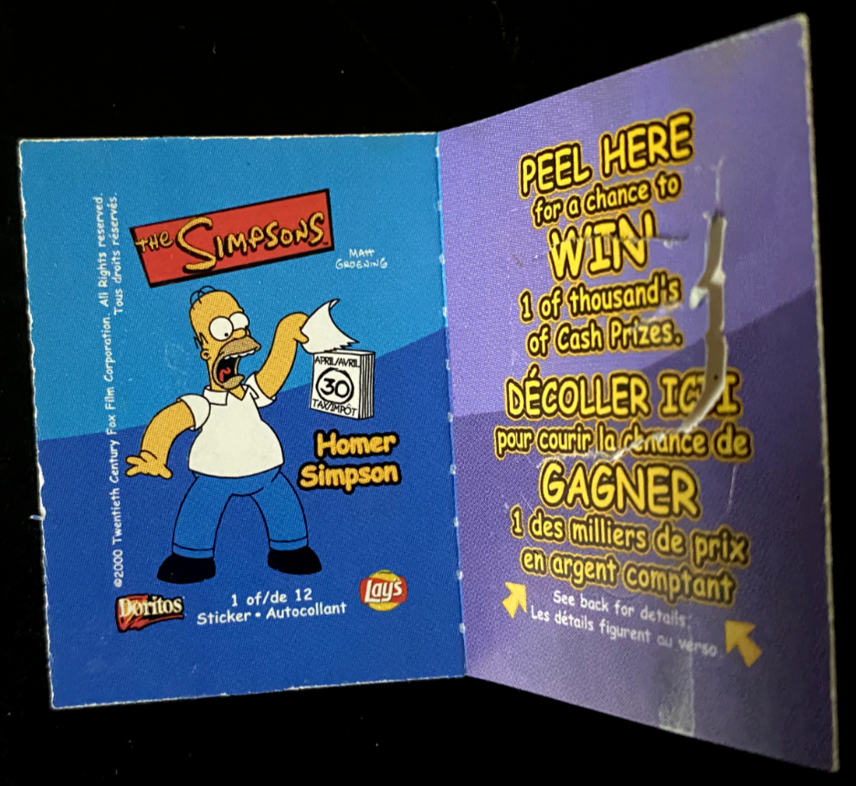 Very rare Homer Simpsons/The Simpsons 2000 Mini card Doritos/Lays 1 of ...