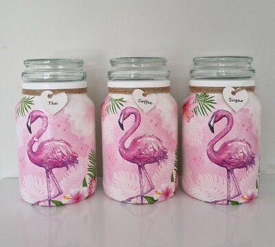 Handmade Pink Flamingo Tea Coffee Sugar Jar Set/storage jar/kitchen ...