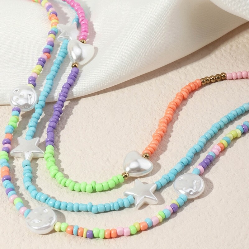 3pcs Colorful Beaded Necklace Choker Sweet Clavicle Chain for Kids ...