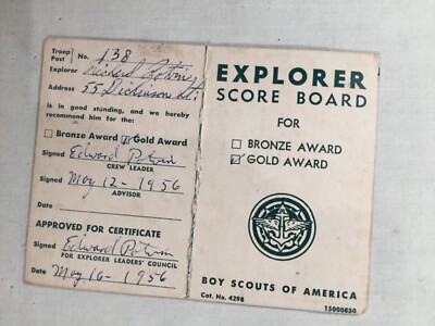 1956 Boy Scout Explorer Score card Gold Award BSA Paperwork | eBay