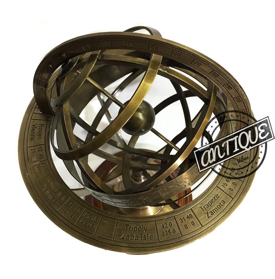Vintage Clock Armillary Sphere Globe Armilary Sphere Brass & Wood ...