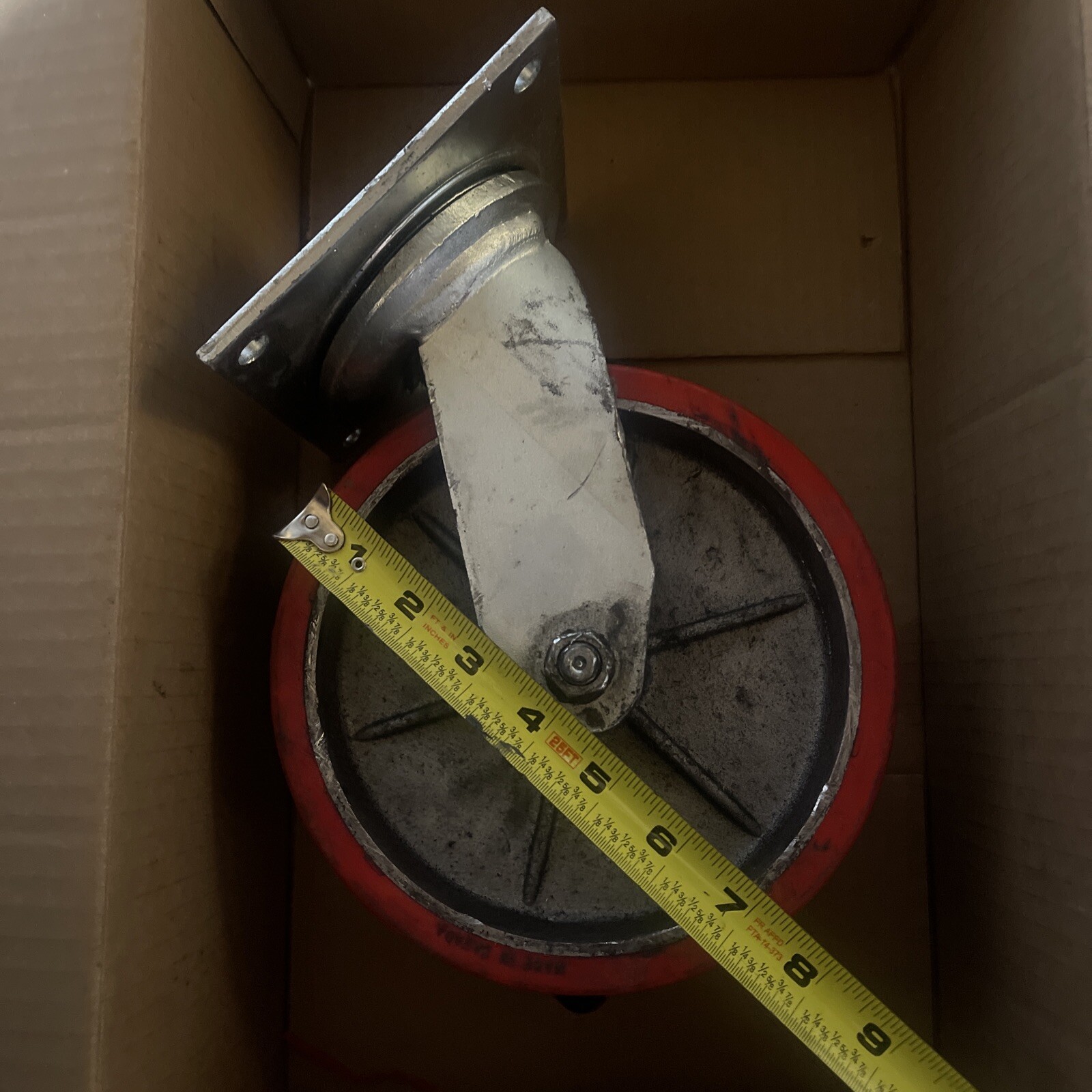 8 Inch Red Poly on Steel Wheel Swivel Top Plate Caster RM820-1-R Bore 1 ...