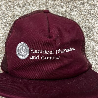 Vintage GE Trucker Hat Adjustable Burgundy Made In USA Electrical ...