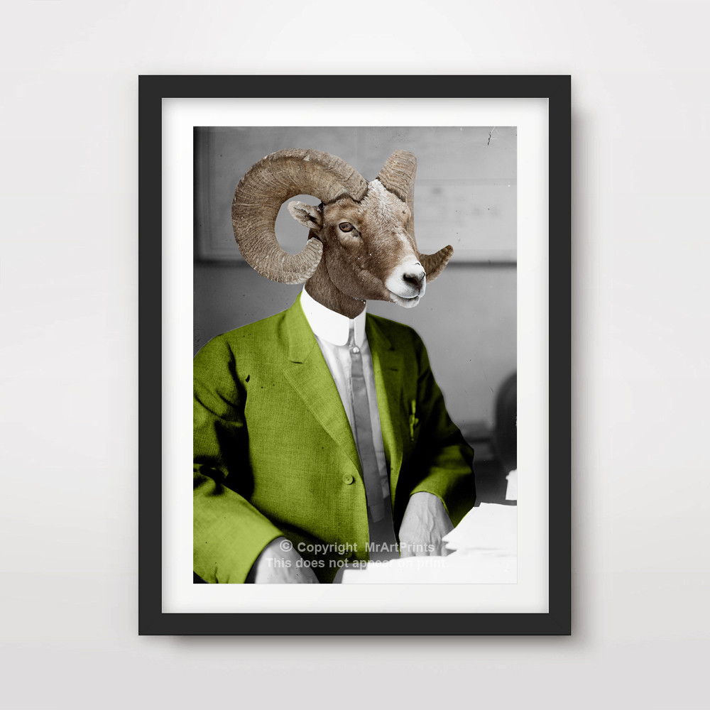 RAM ANIMAL ART PRINT POSTER On Human Body Head Portrait Funny Quirky ...
